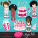 Girls Birthday Party Clipart With Cute Characters, Birthday Cake ...
