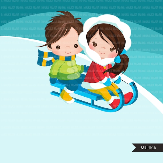 Kids Sledding Clip Art