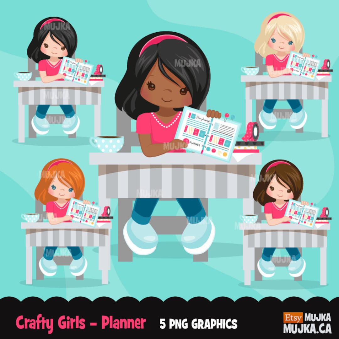 Planner Girl, Crafty Character Clipart Graphics, Card Making ...