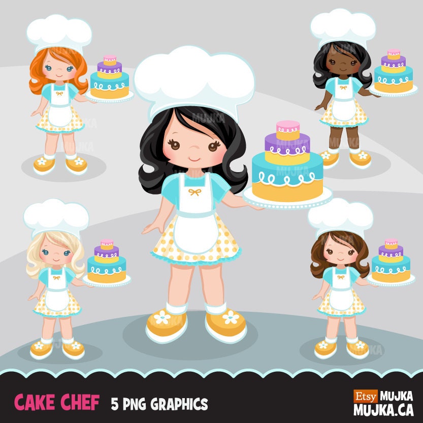 Baking clip art Cake Chef Clipart. Little Girl Graphics | Etsy