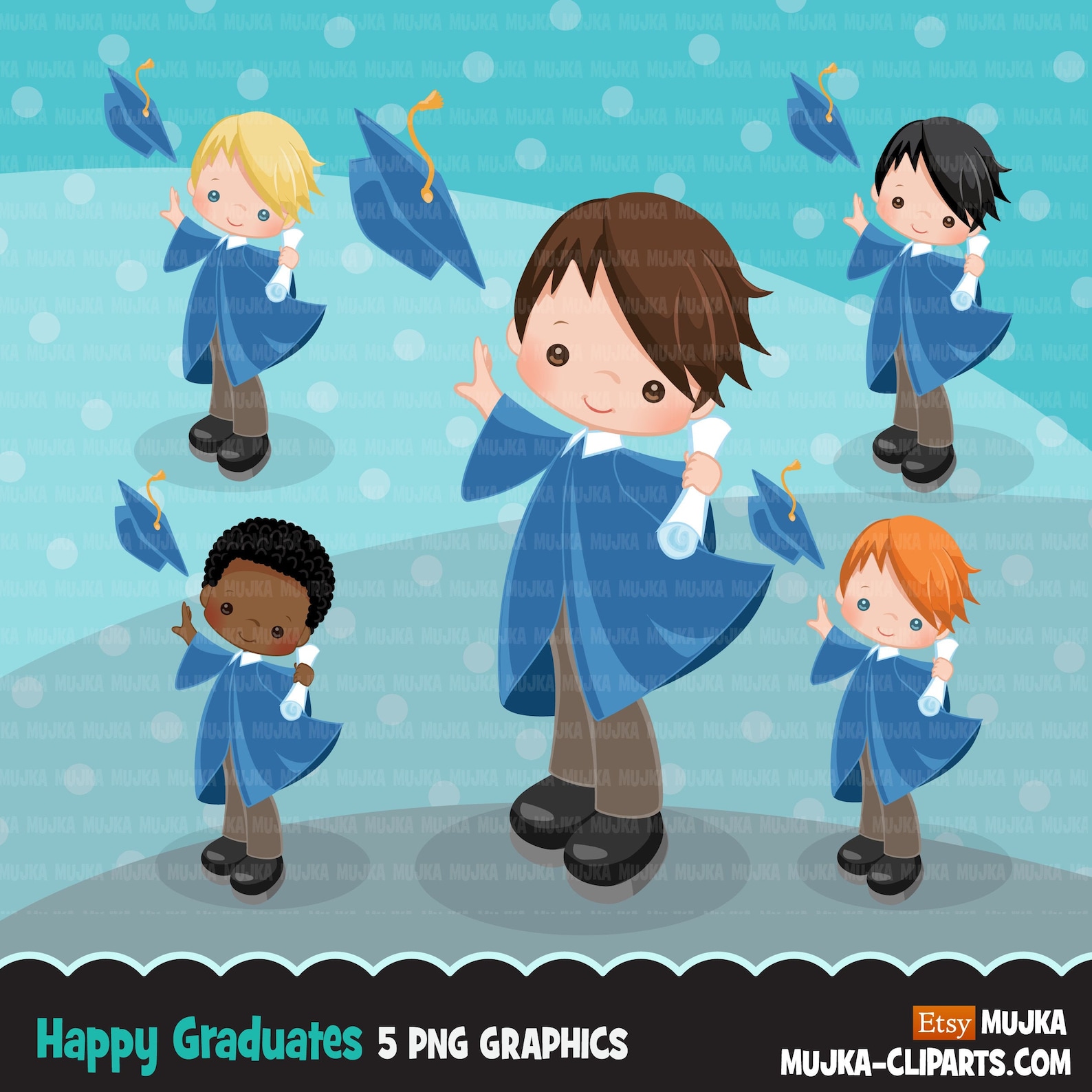 Graduation Clipart School Graduate Boys Throwing Caps With | Etsy
