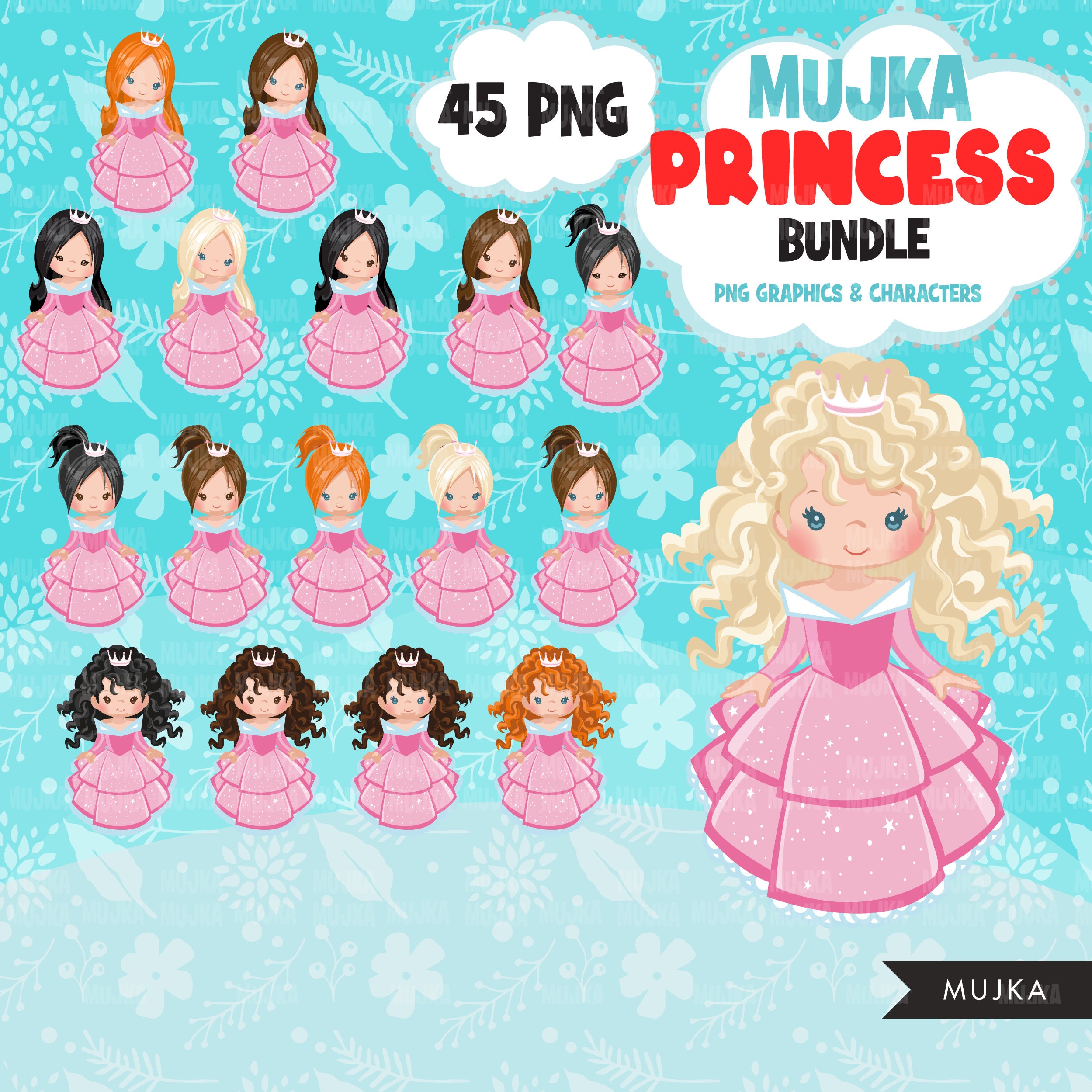 Princess Bundle Princess Png Pink Princess Clipart Birthday - Etsy