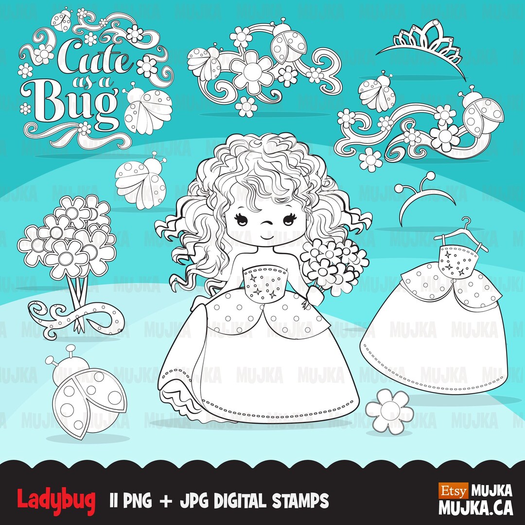 Ladybug Digital Stamps. Spring Bugs and Flowers Graphics, Ladybug ...