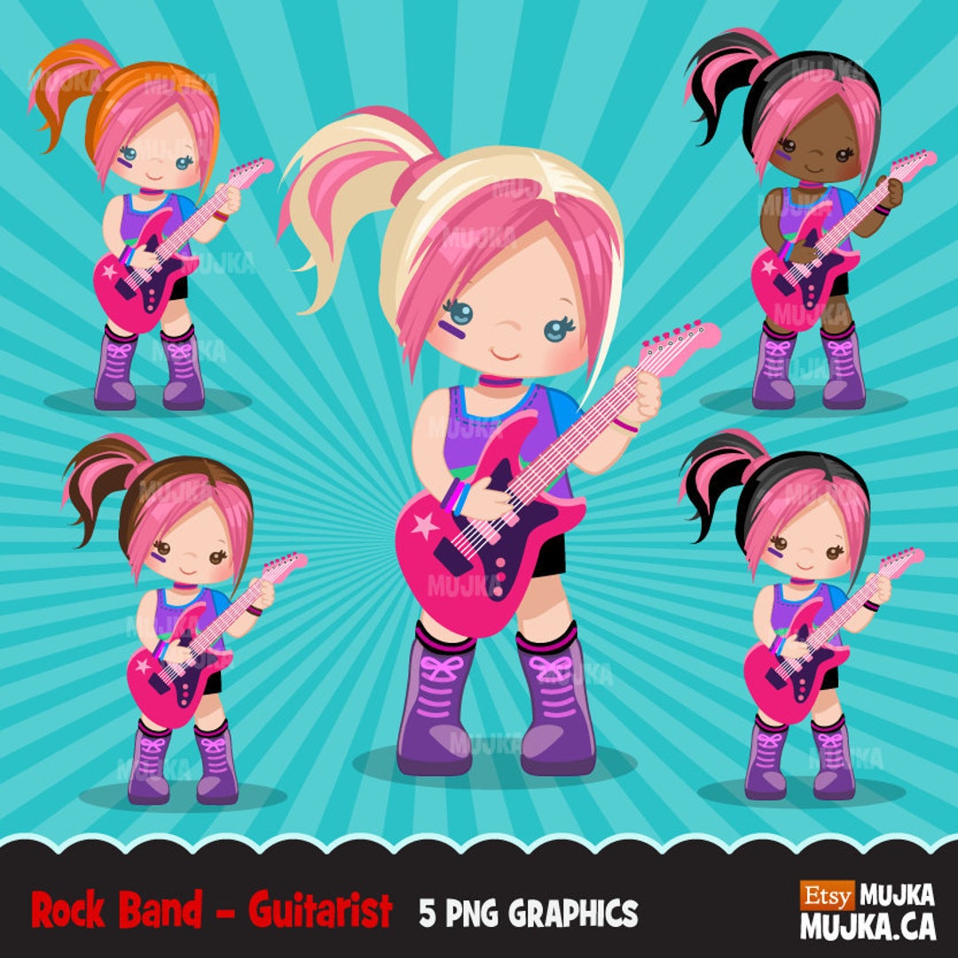 Rockstar Girls Clipart, Guitarist, Black, Card Making, , Rock Band ...