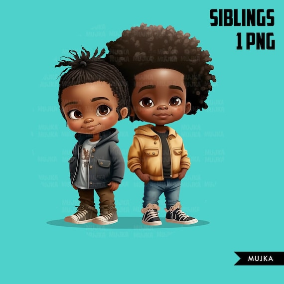 Black boys art, siblings png, friends png, family png, black boys clipart, valentine boys, black ...