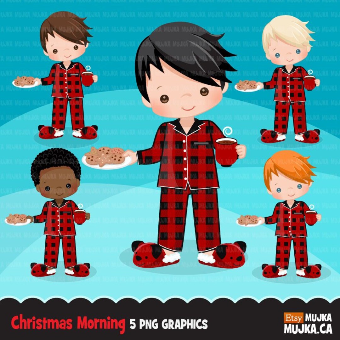 Christmas Clipart. Boy Characters With Hot Chocolate & Cookies for ...