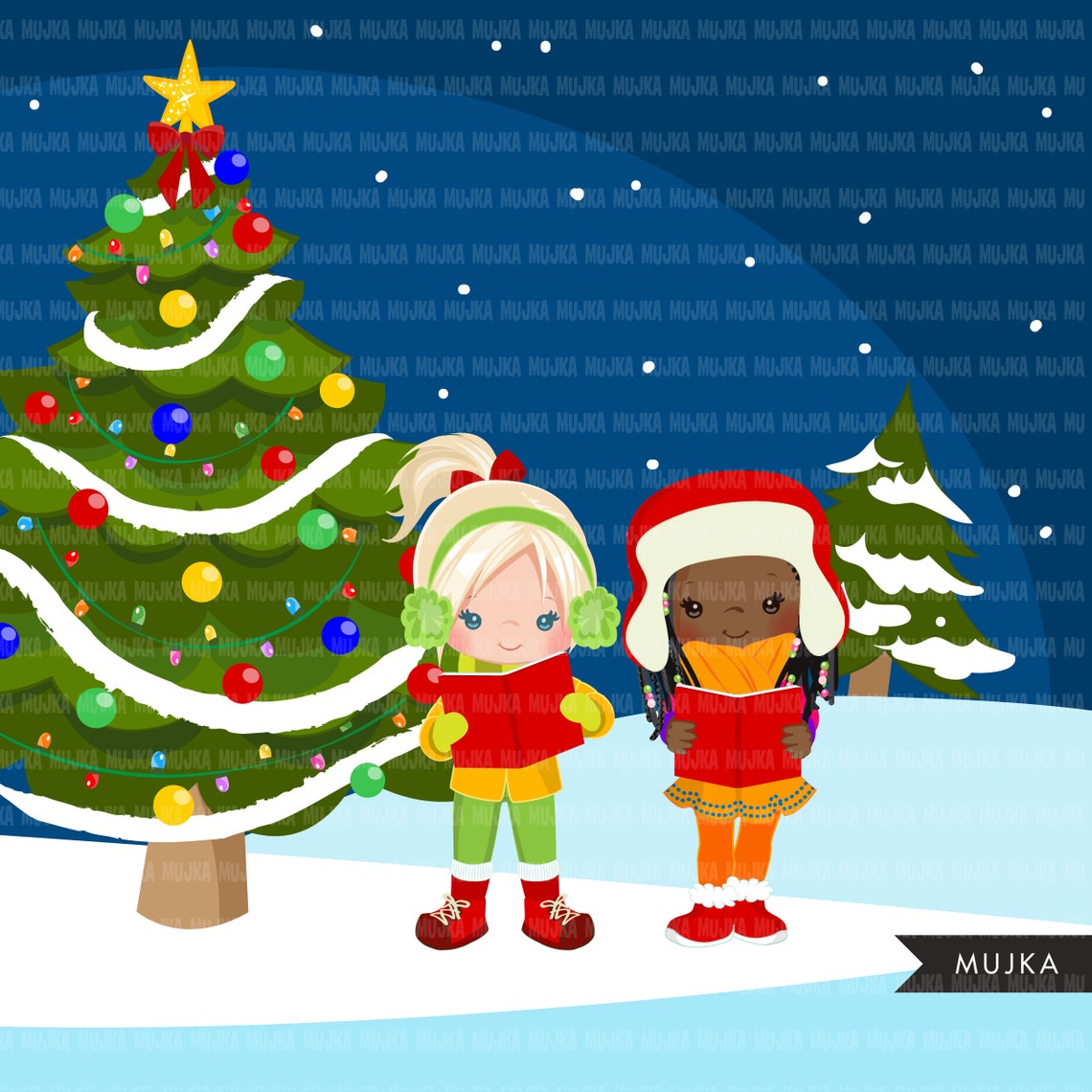 Christmas Carol Clipart Christmas Caroler Girl Black Girls - Etsy