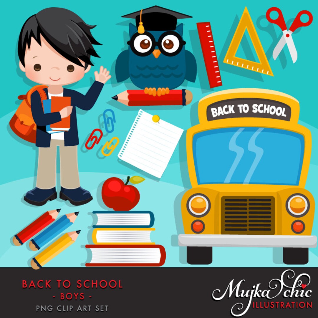 Back to School Clipart. Cute Students, School Bus, School Supplies ...