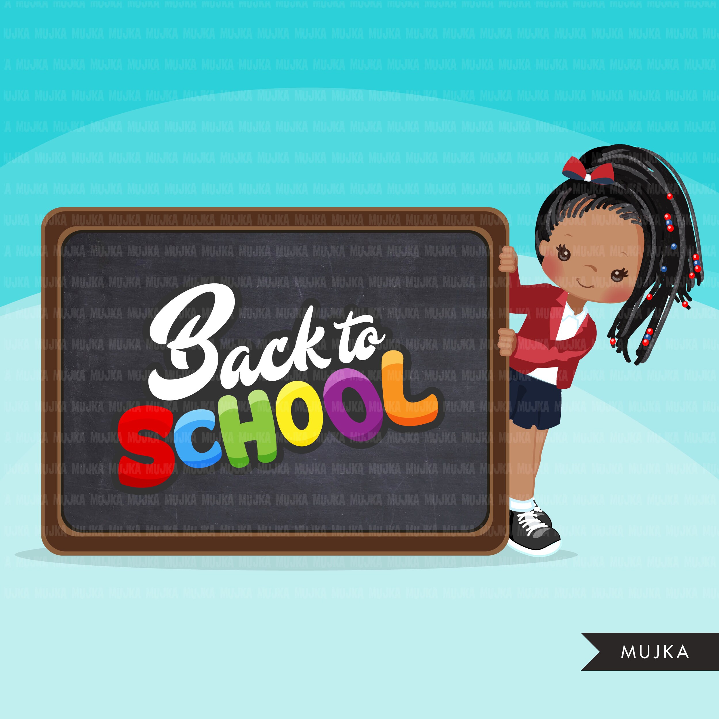 Back to School Clipart With Afro Girl Students Black Board - Etsy