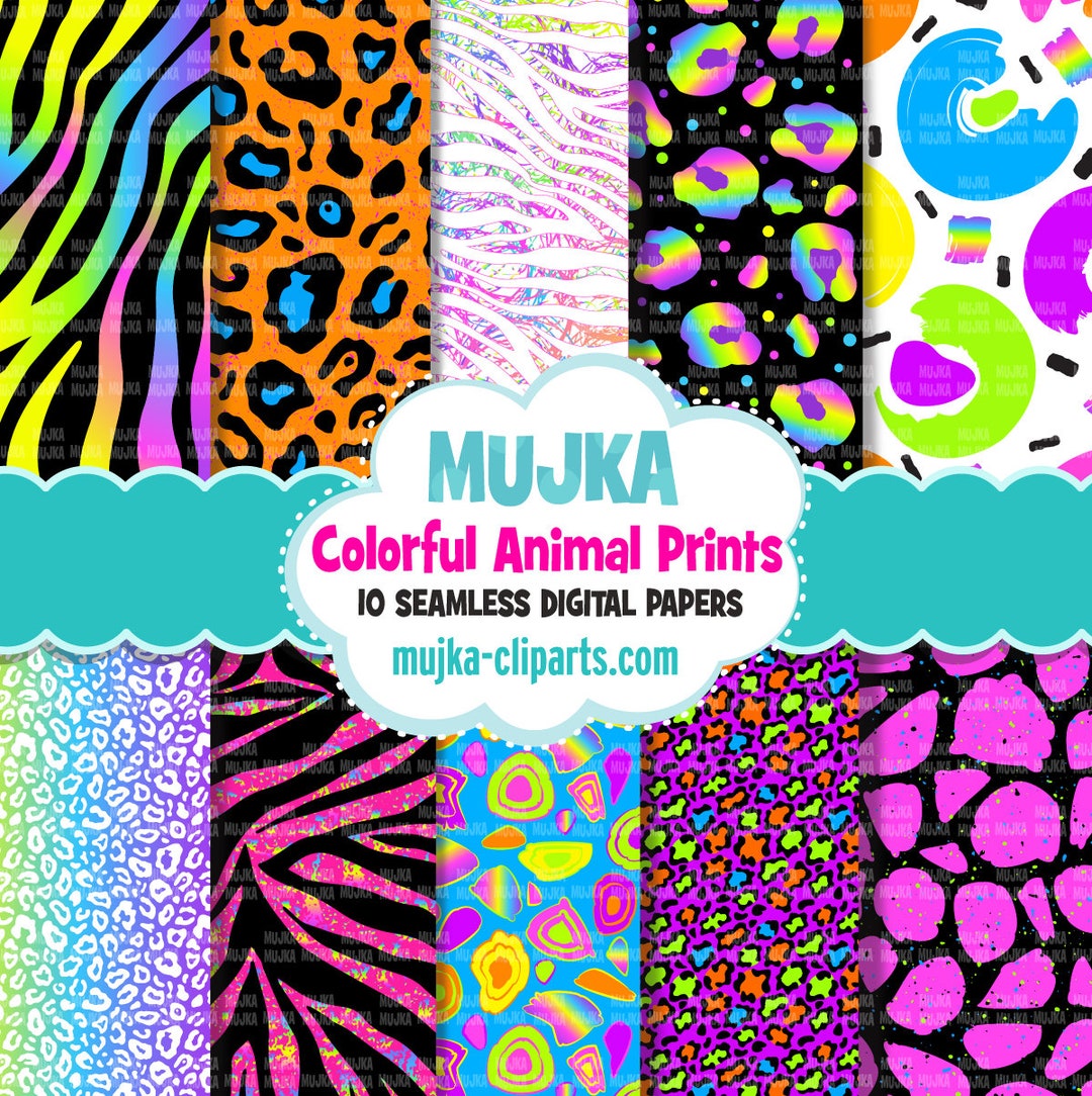 Animal Print Digital Papers, Seamless Neon Patterns, Zebra Print ...