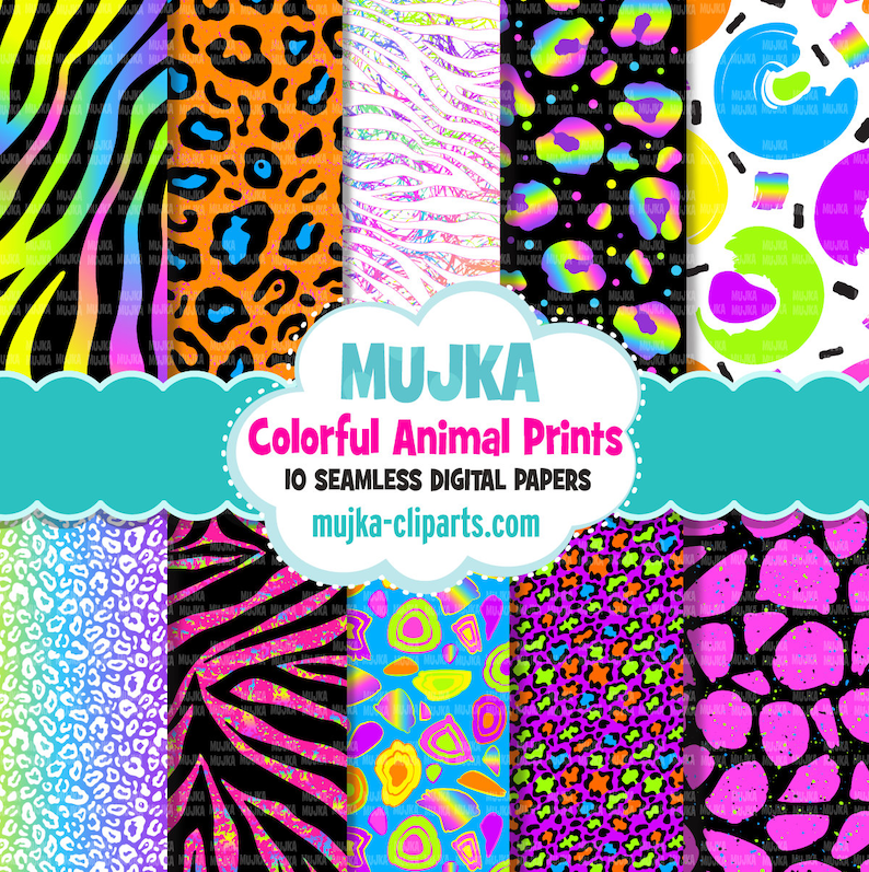 Animal Print Digital Papers Seamless Neon Patterns Zebra - Etsy