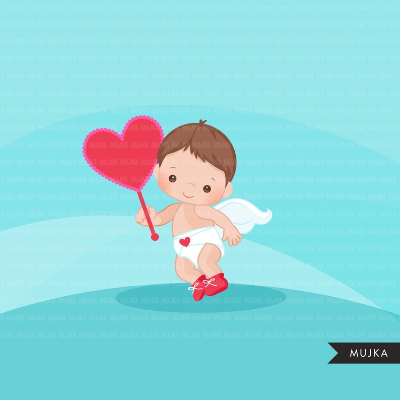 Valentine's Day Cupids Clipart With Heart. Cute Angel Boys With Love ...