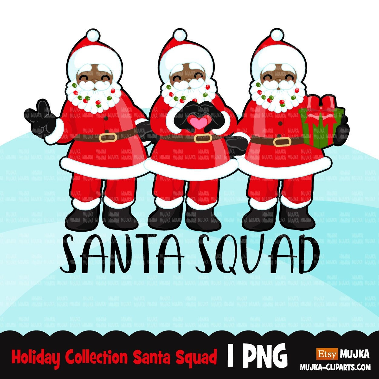 Santa Squad Png Christmas Squad Clipart Black Santa Clipart | Etsy