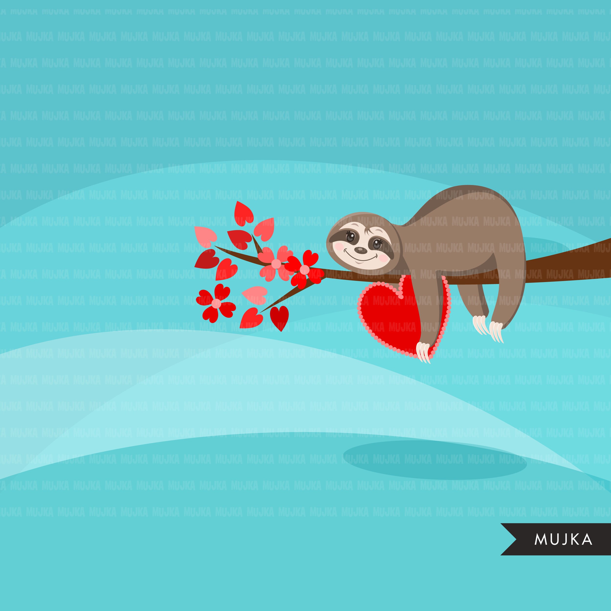 Valentine's Day Sloth Clipart. Cute Sloth Graphics Sloth - Etsy