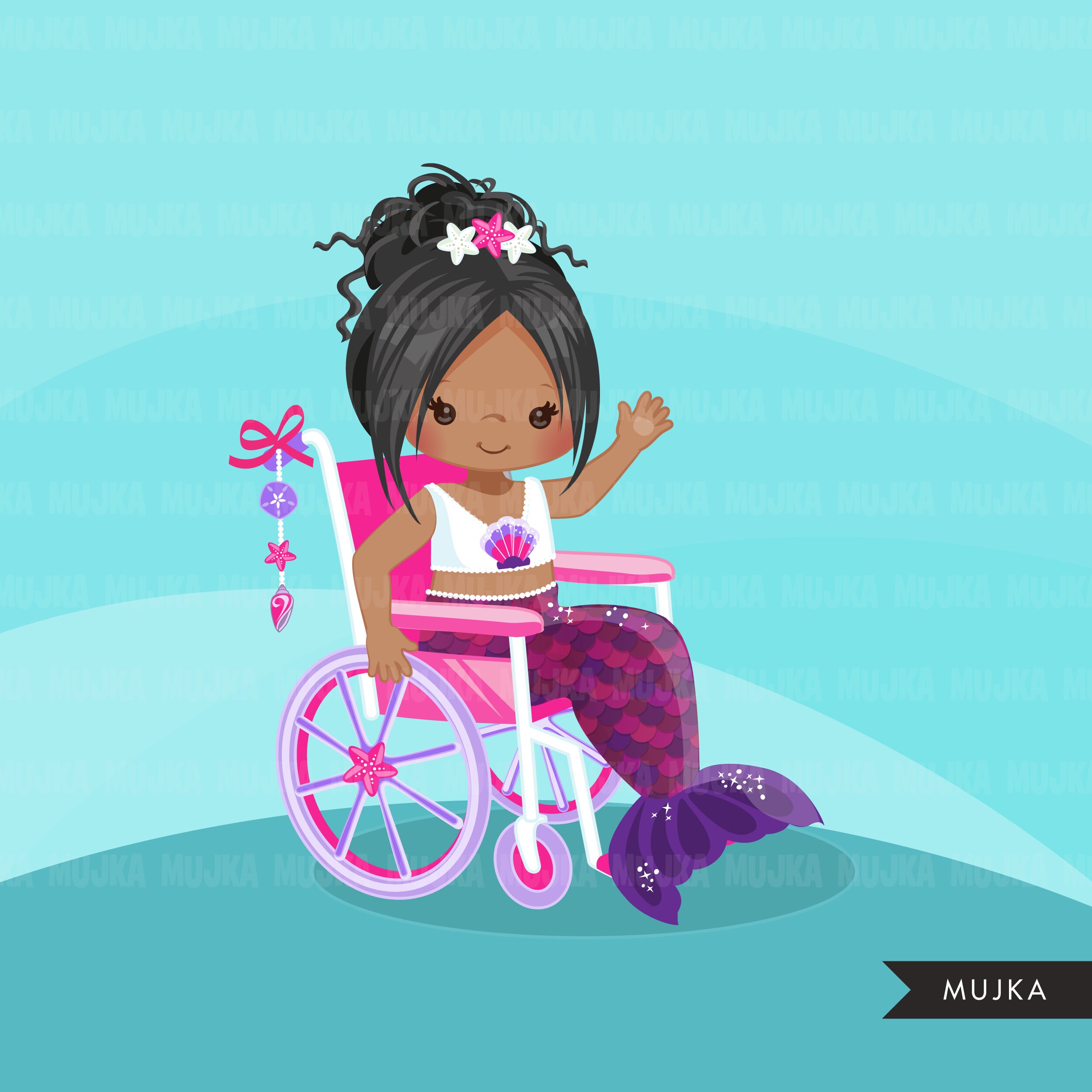 Special Needs Wheelchair Clipart, Mermaid Princess Clipart, Disability ...