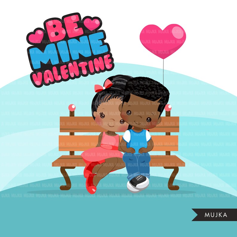 Valentine's Day Clipart, Cute Valentine Black Kids, Couples Sitting on ...