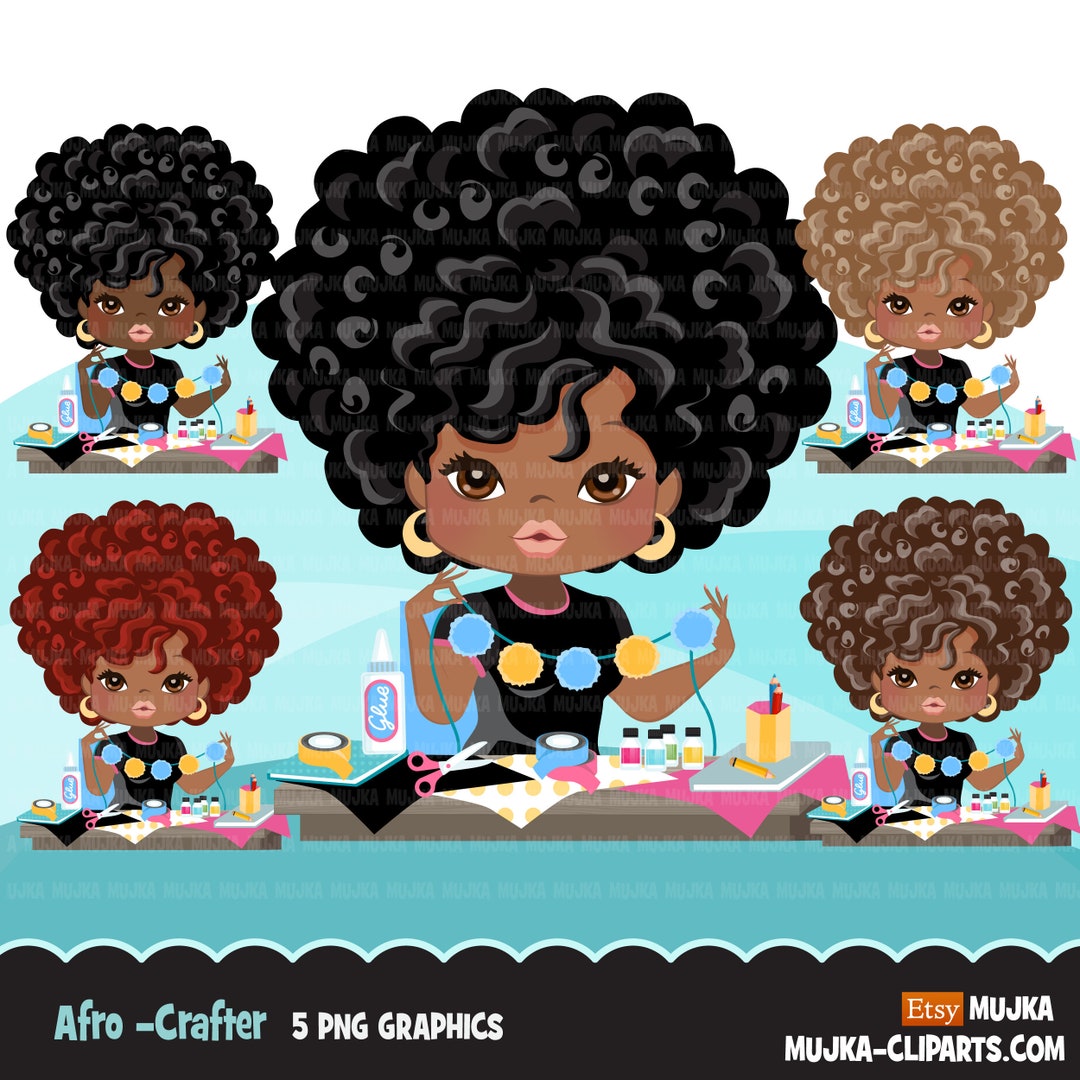 Afro Woman Crafter PNG Clipart With Scrapbooking Graphics African ...