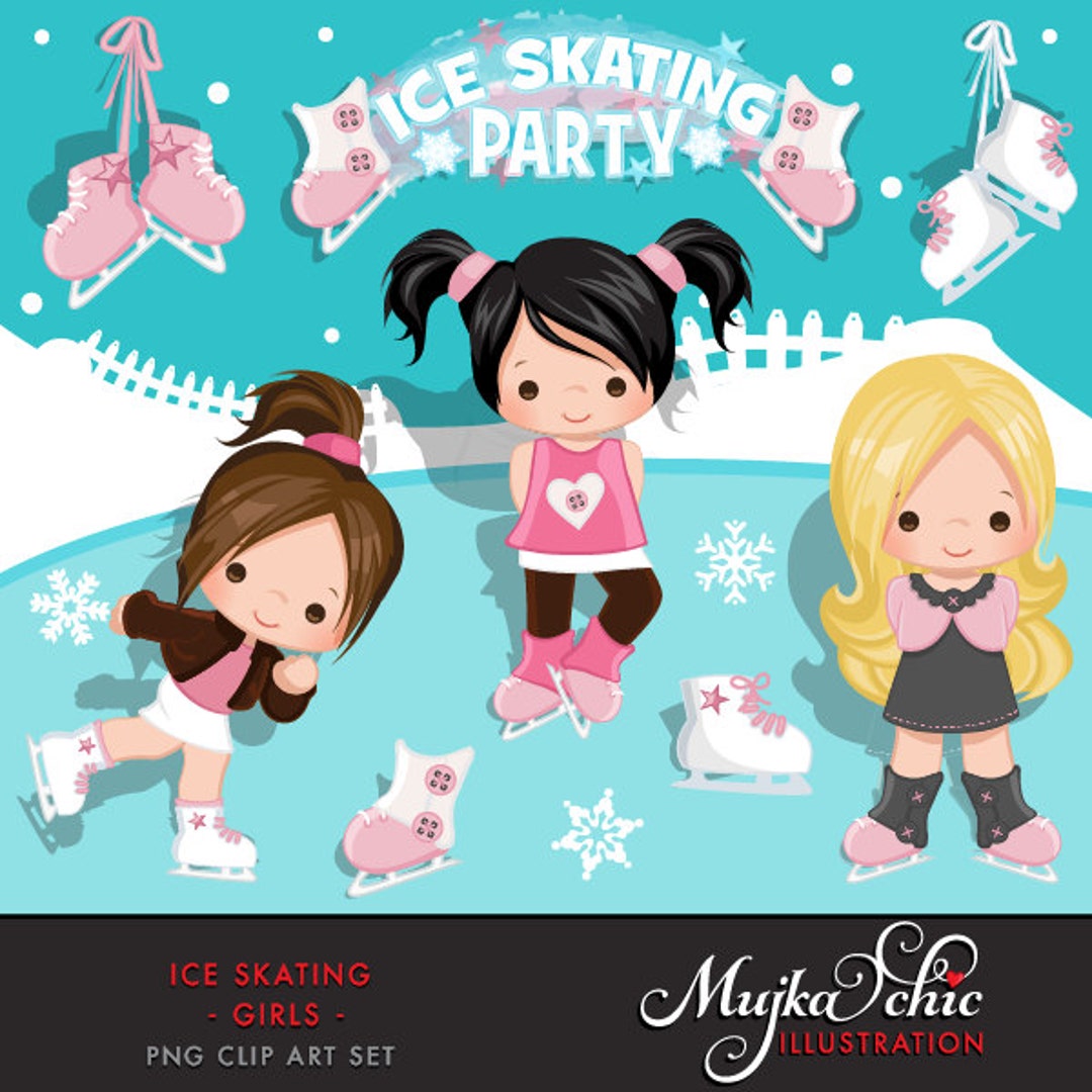 Ice Skating Clipart Winter Outdoor Graphics Ice Skating With Cute ...
