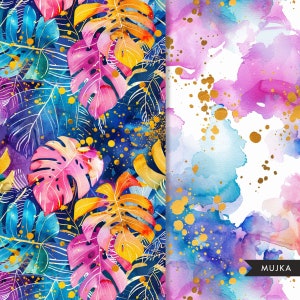 Tropical Floral Digital Papers, Flower Summer Pattern Background, Watercolor Seamless Printable ...