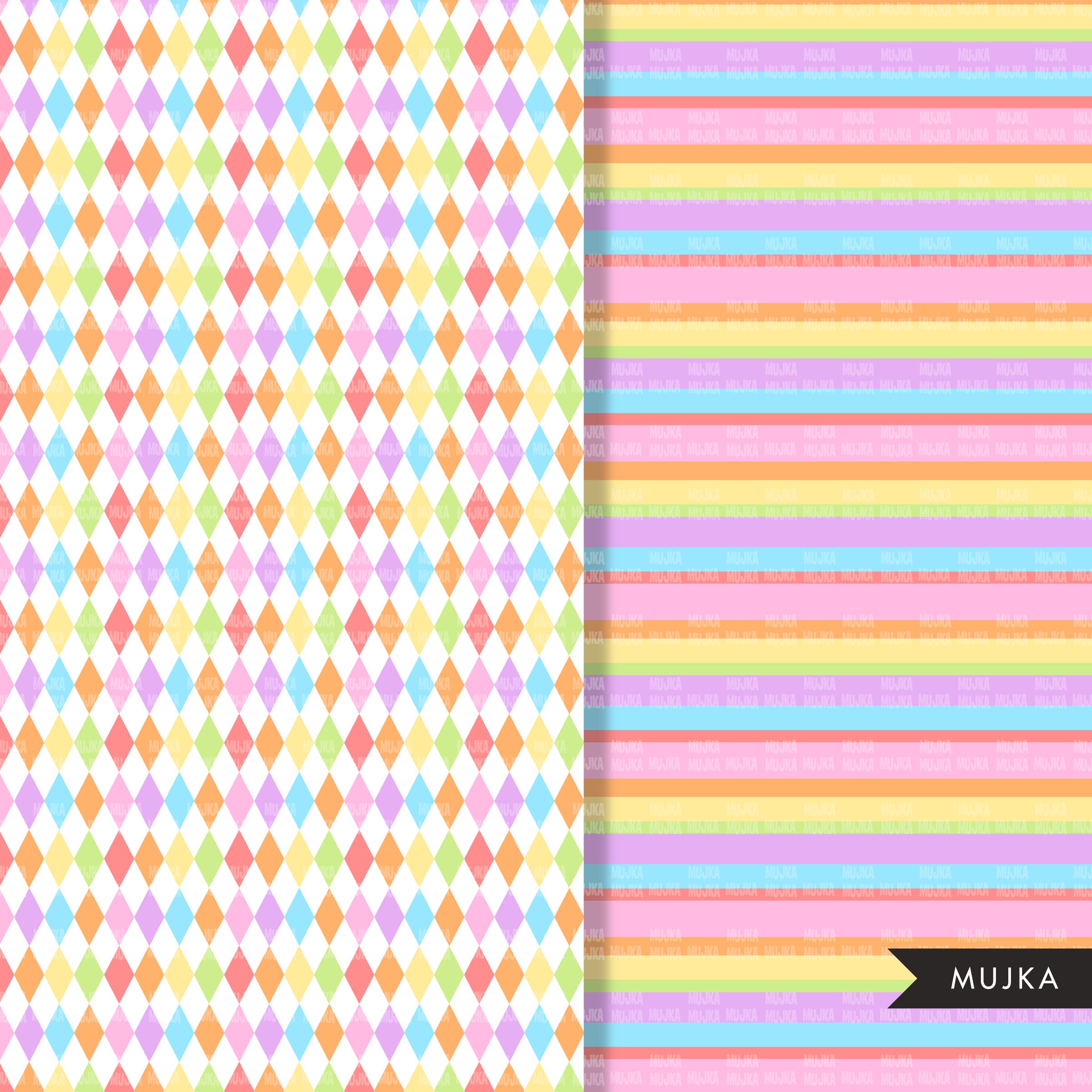 Rainbow Digital Papers Seamless Pastel Rainbow Pattern | Etsy