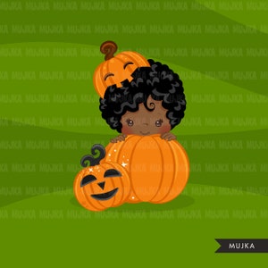 Halloween Peek a Boo Peeking Girls Clipart. Afro Black Cute Kids ...