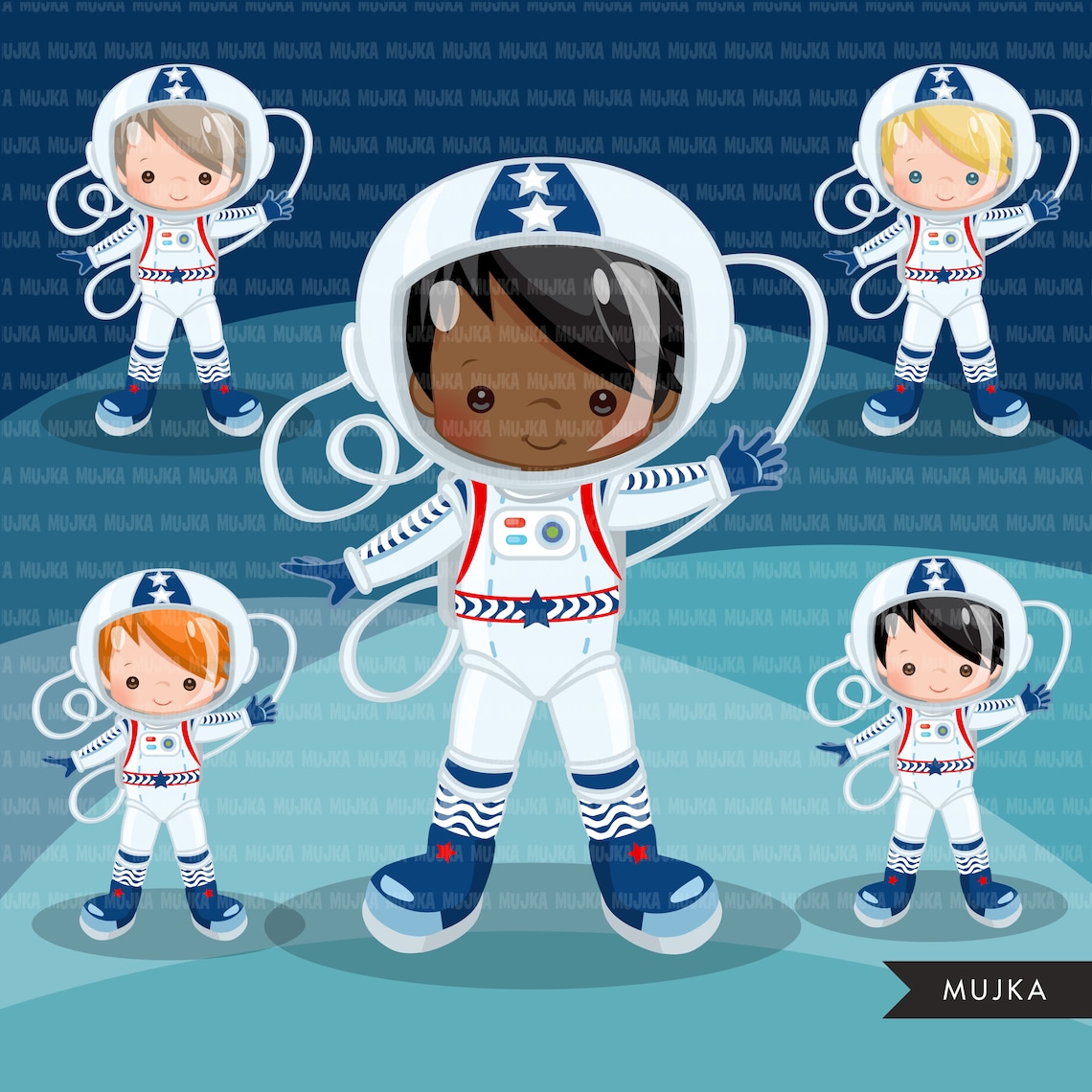 Space Solar System Clipart With Astronauts & Cute Planets. - Etsy