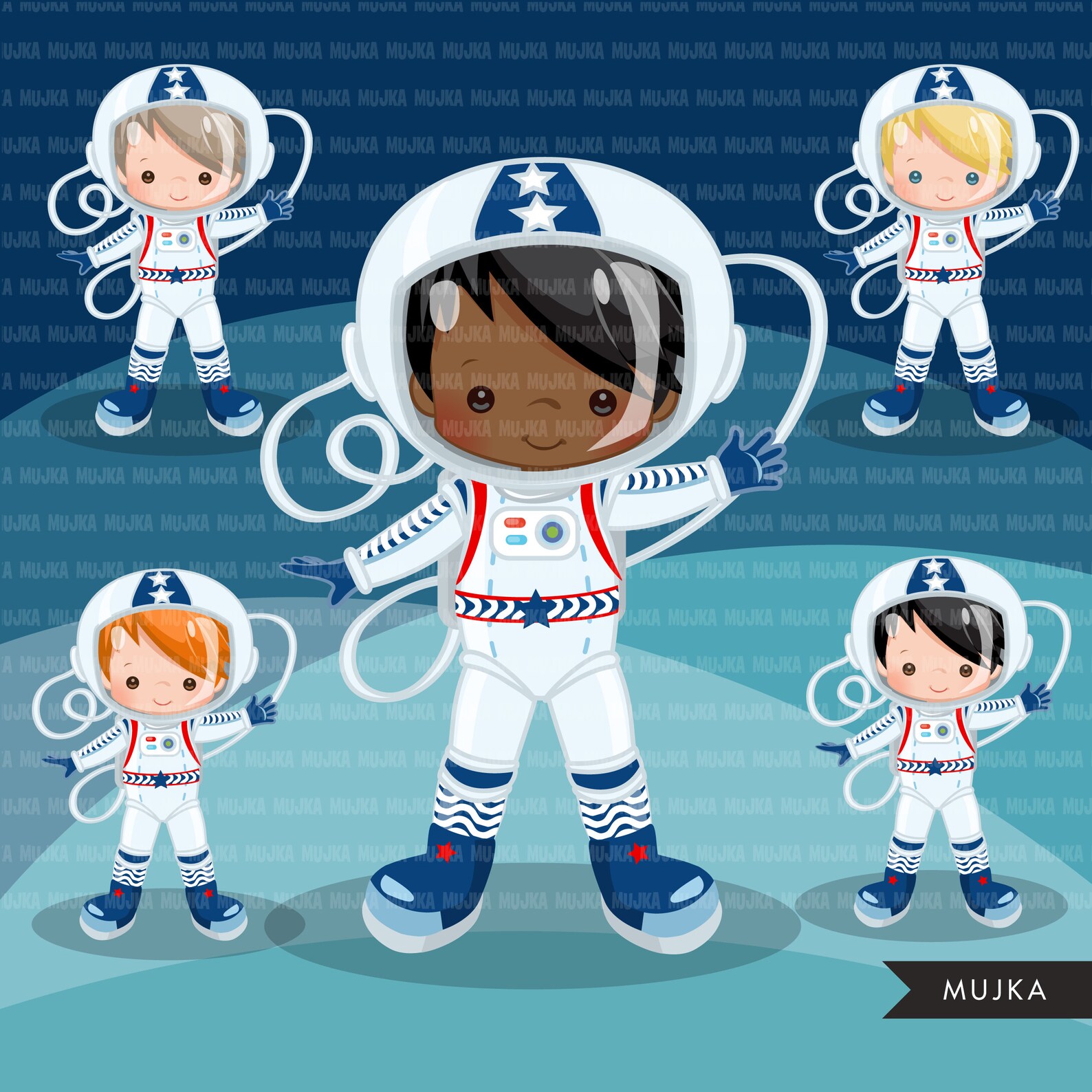 Space Solar System Clipart With Astronauts & Cute Planets. - Etsy
