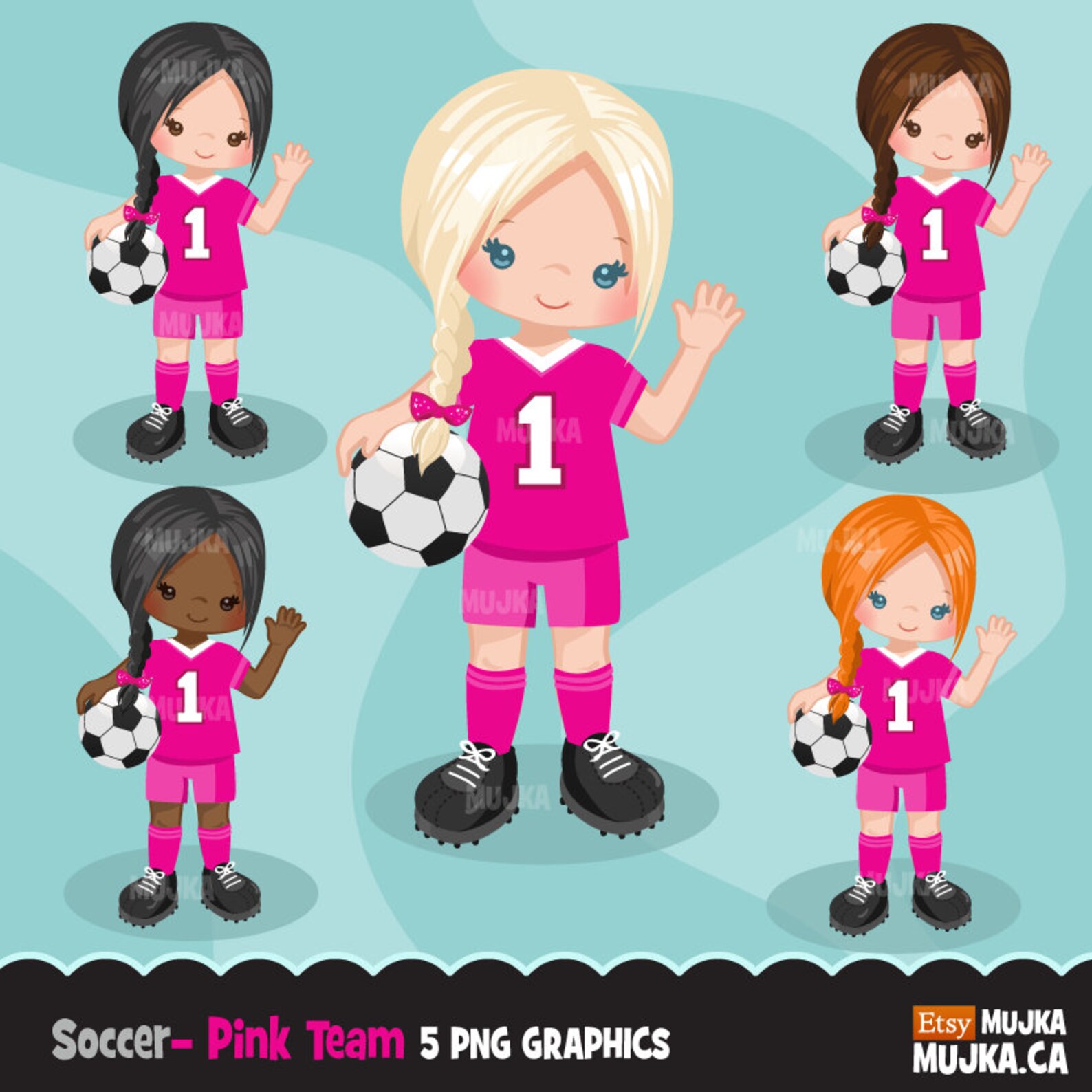 Soccer Clipart Bundle, Playing Soccer Ball, Sports, Birthday Party ...