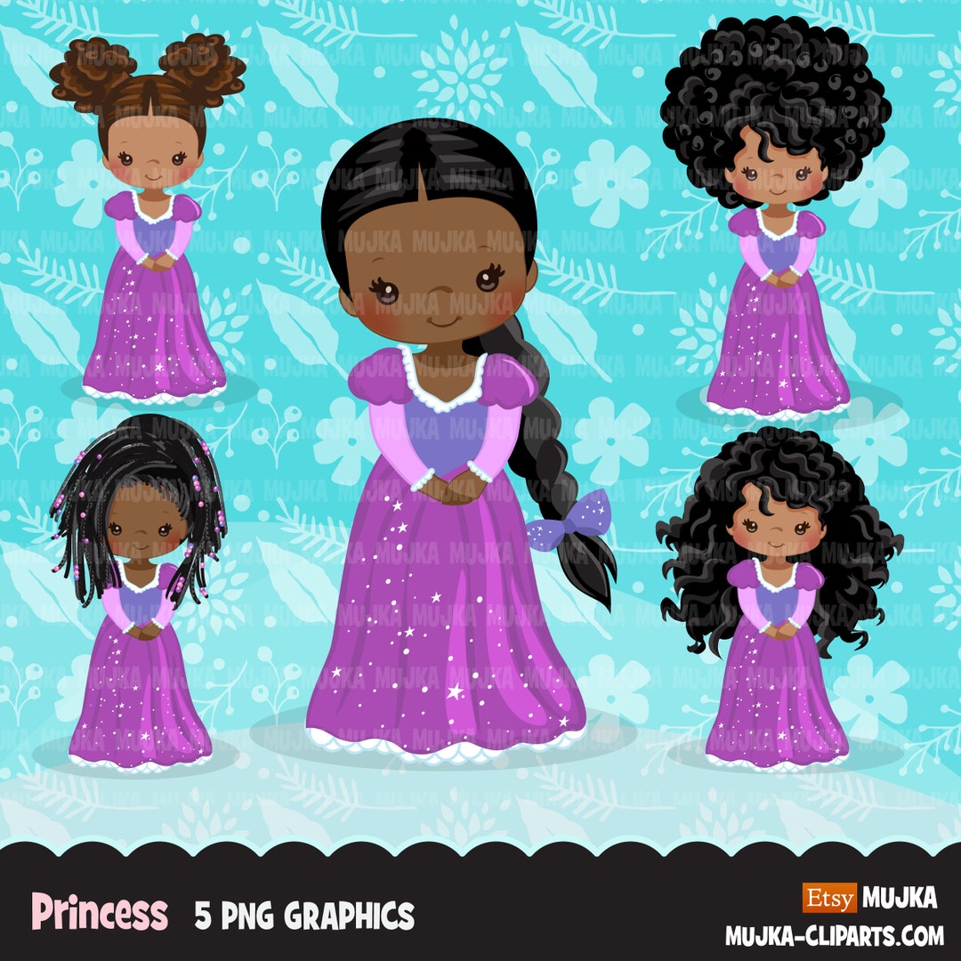 Black Princess Clipart, Fairy Tale Graphics, Girls Story Book, Purple ...