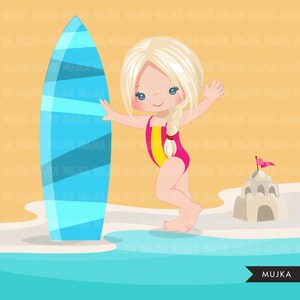 Beach Fun Clipart for Girls, Summer Swimsuit Graphics, Surf Board ...