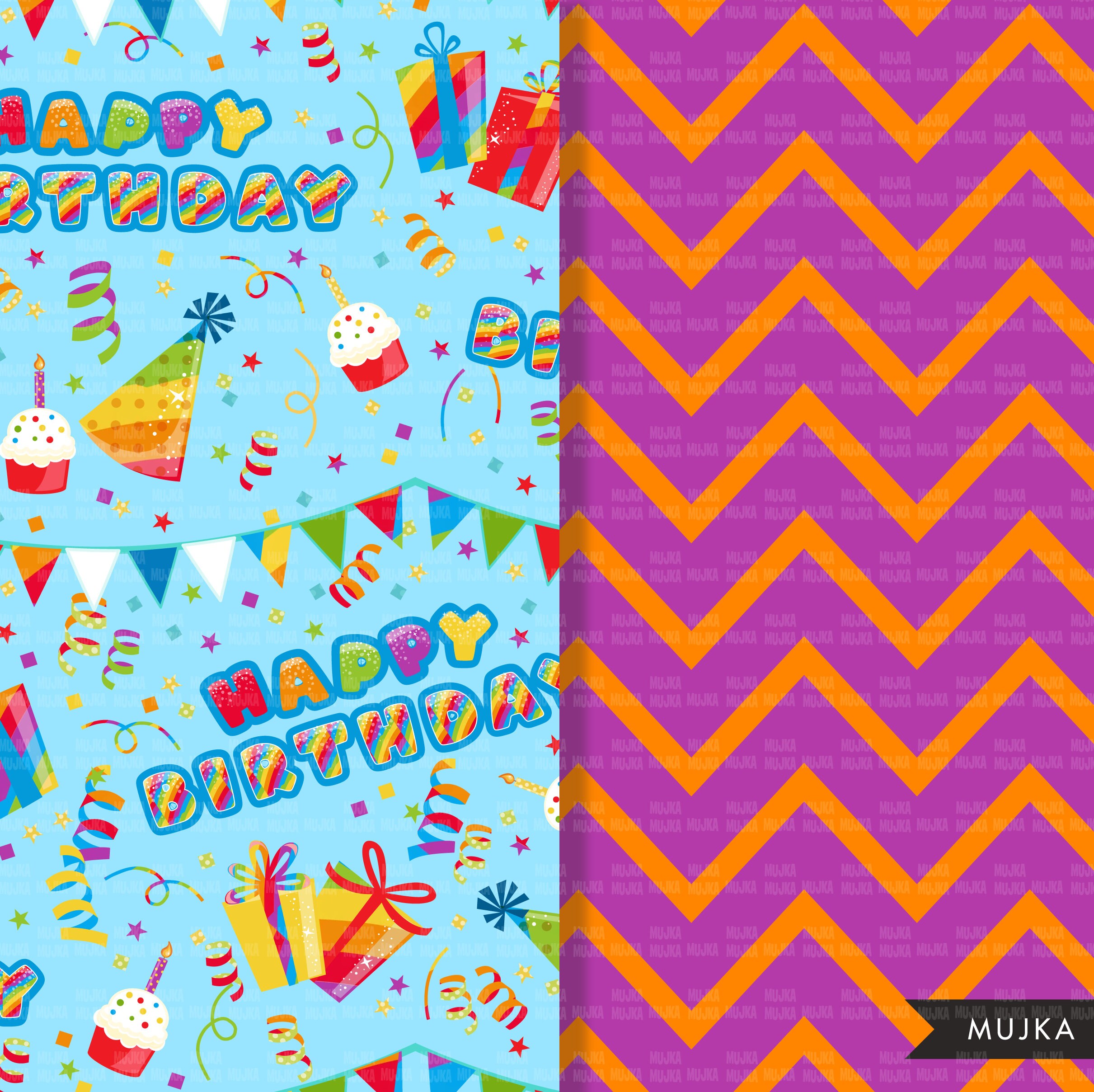 Rainbow Birthday Digital Papers Seamless Pattern Digital - Etsy