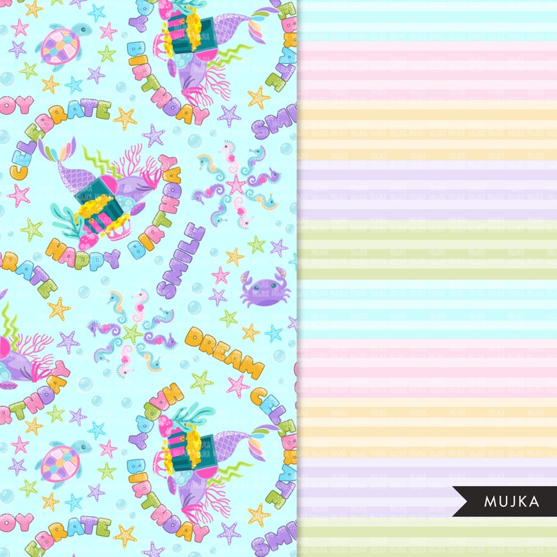 Mermaid Digital Papers, Mermaid Repeating Surface Patterns, Printable ...