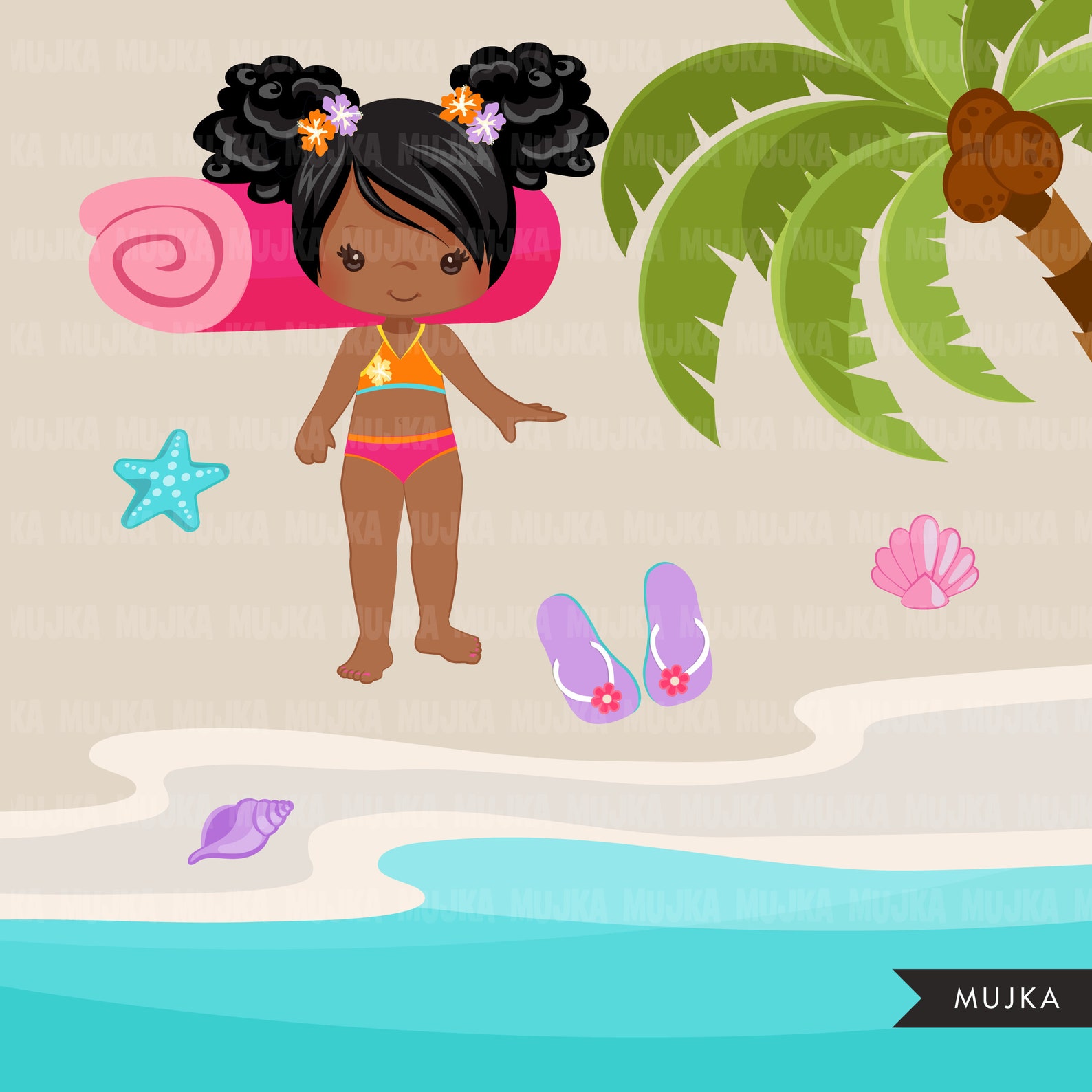 Beach Fun Clipart for Girls, Summer Clipart. Beach, Swimming Girl ...