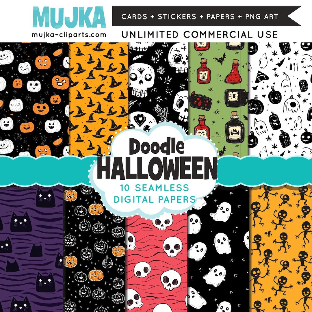 Cute Halloween Digital Papers, Halloween Baby Background, Skull ...