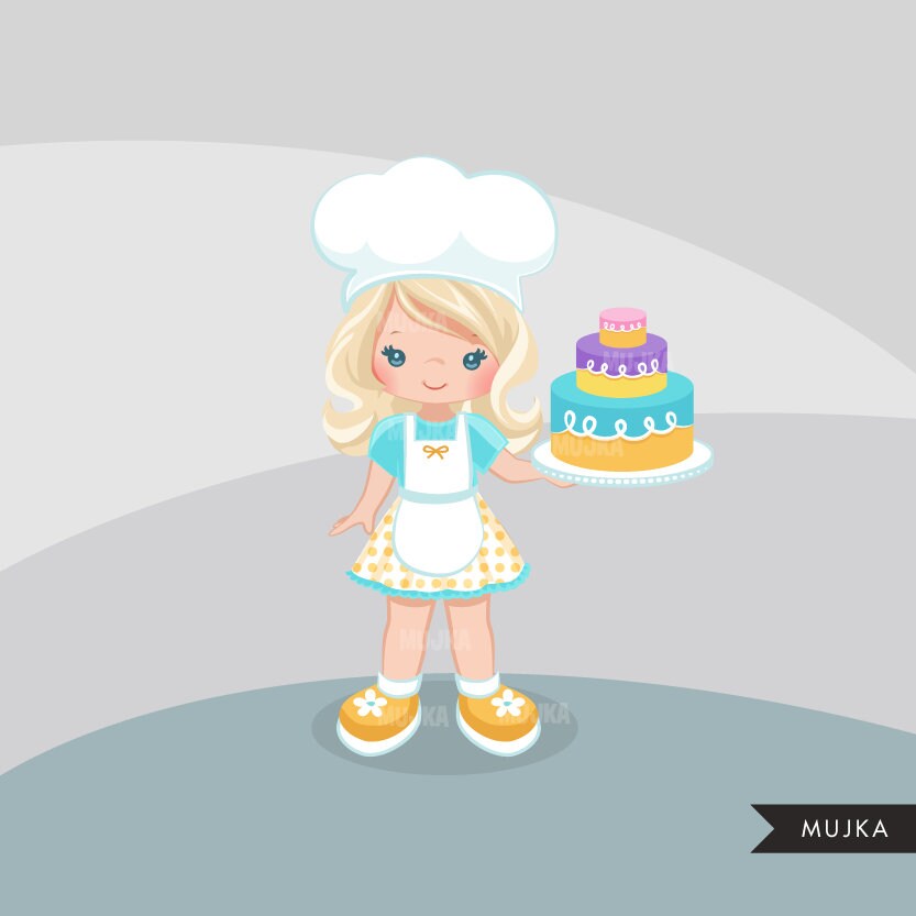 Baking clip art Cake Chef Clipart. Little Girl Graphics | Etsy