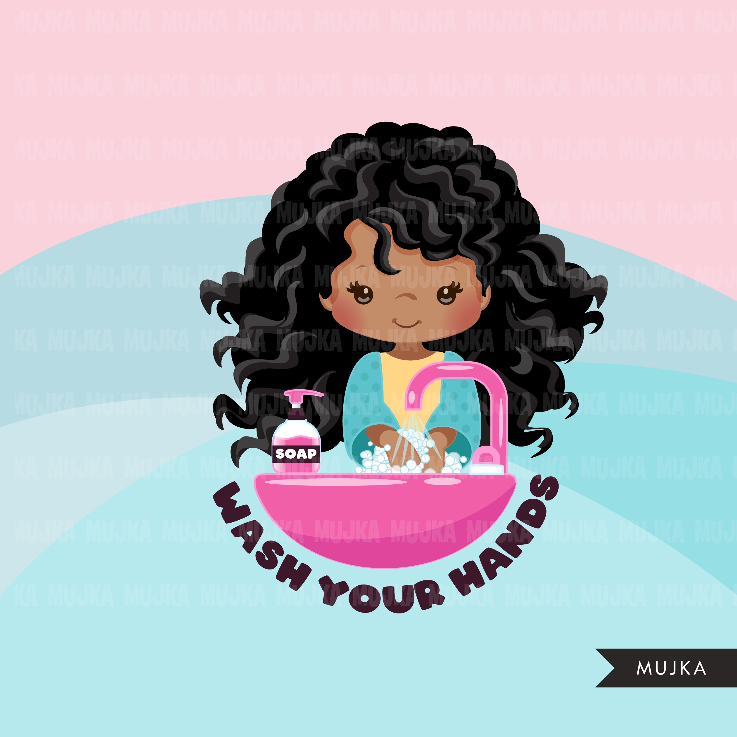 Bathroom Chores Clipart Little Black Girls Washing Hands - Etsy Canada