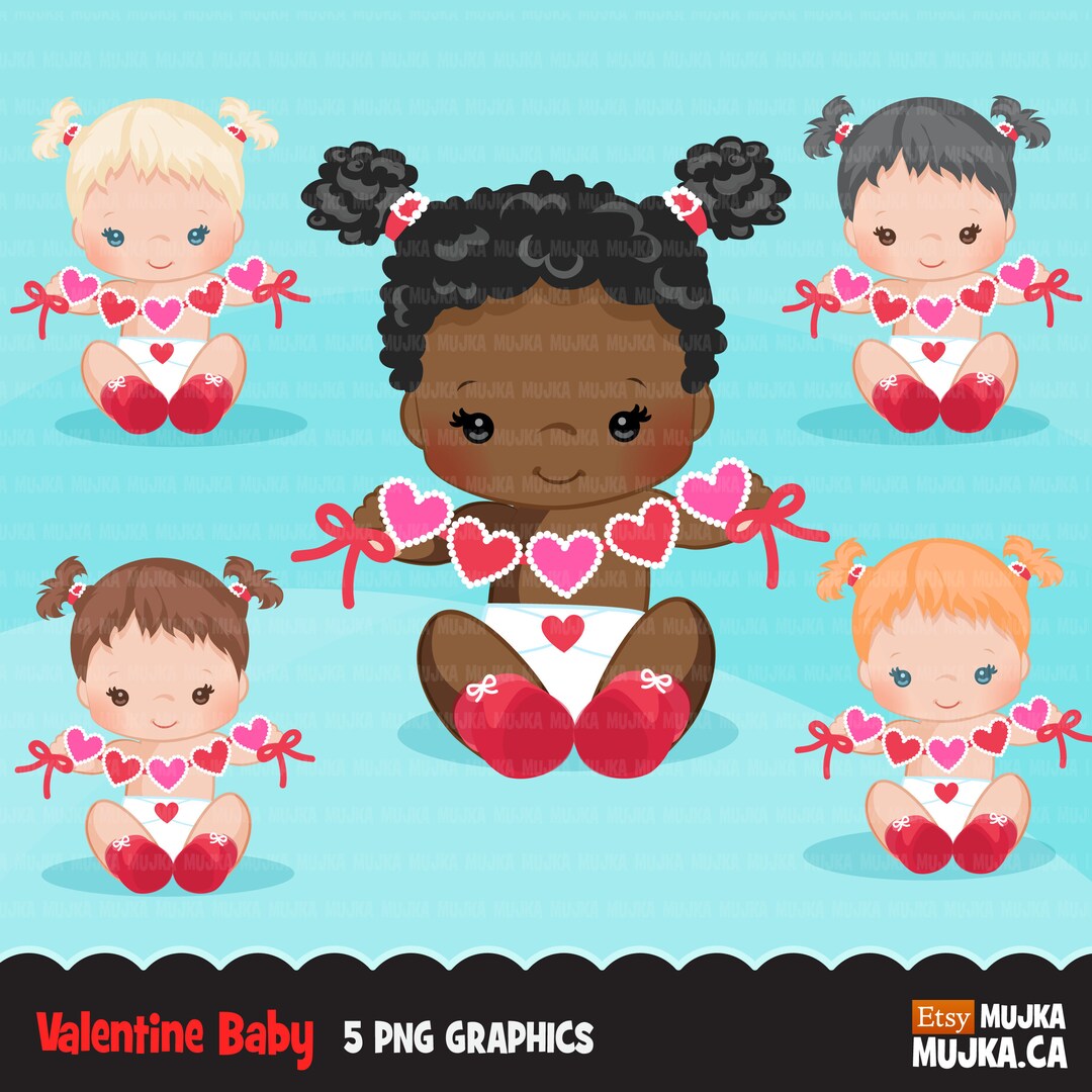 Valentine's Day Baby Clipart. Cute Baby Girls With Heart Banner ...