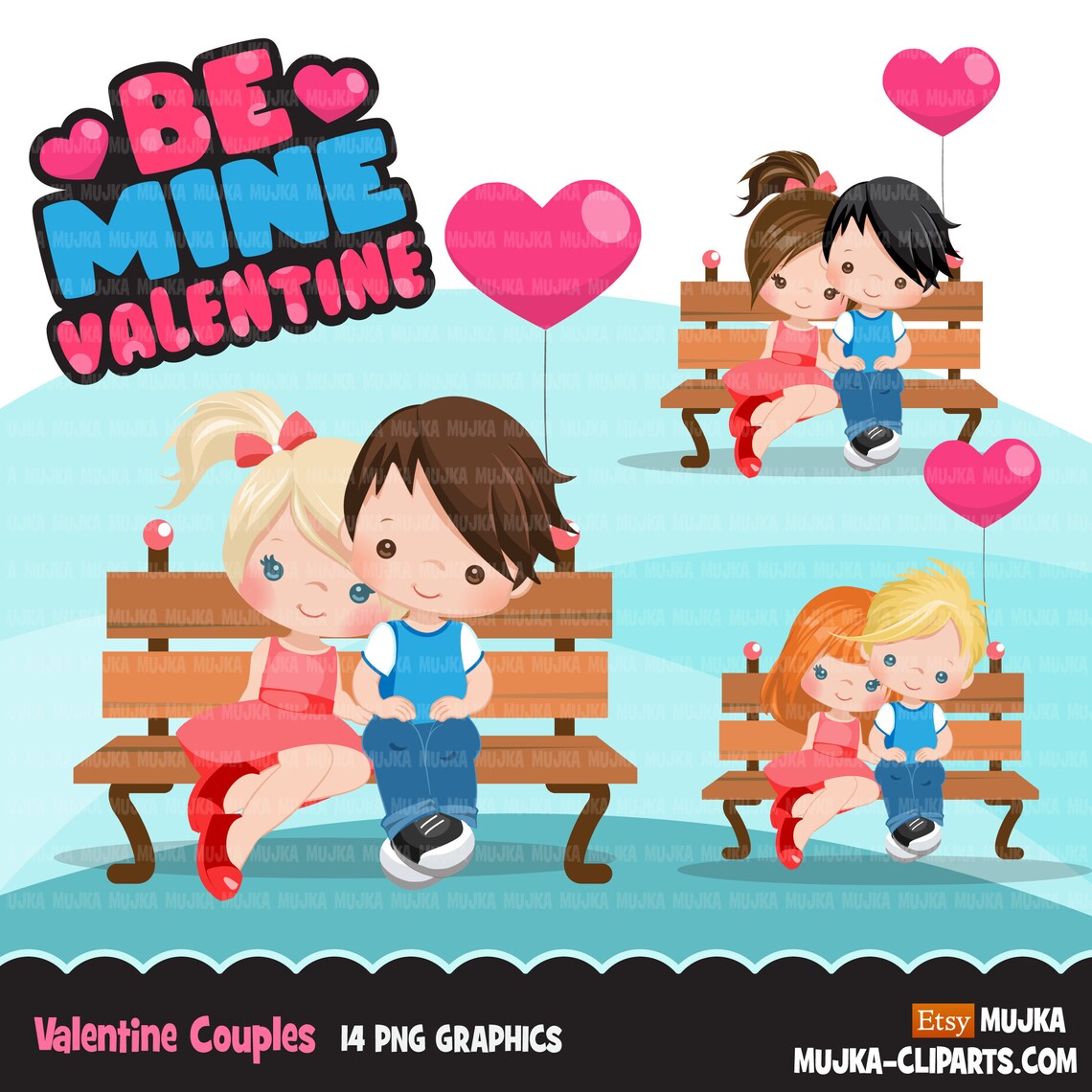 Valentine's Day Clipart Cute Valentine Kids Couples - Etsy