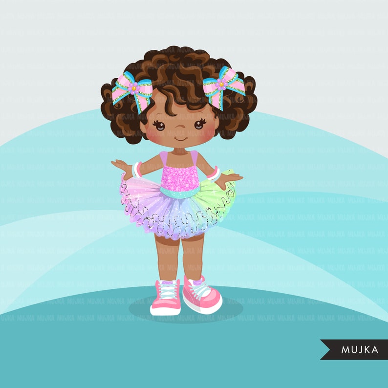 Rainbow Unicorn Tutu Clipart for black kids. Girl with cute | Etsy