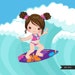 Surfer Girls Clipart, Surfing Characters, Black, Card Making, , Cookie ...