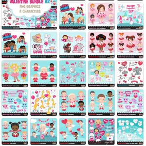 Valentine Clipart Bundle V2. Valentine's Day Graphics, Animals ...