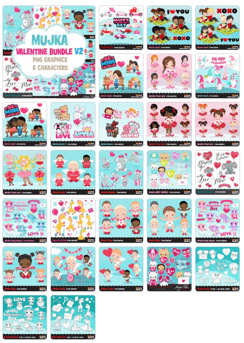 Valentine Clipart Bundle V2. Valentine's Day Graphics - Etsy