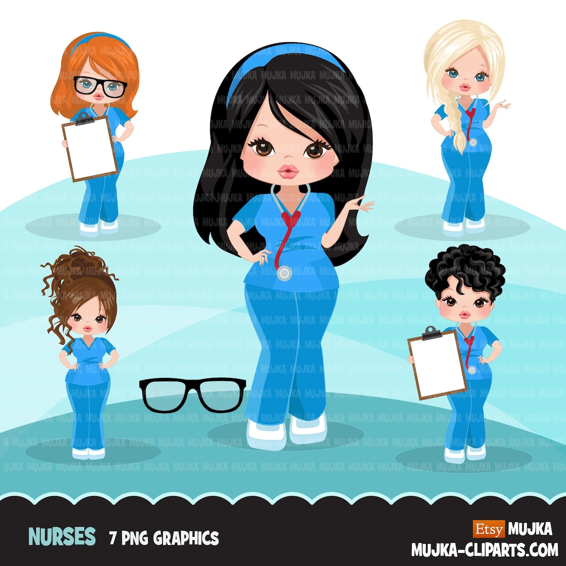 Nurse Clipart With Scrubs Patient Chart Graphics Print and - Etsy