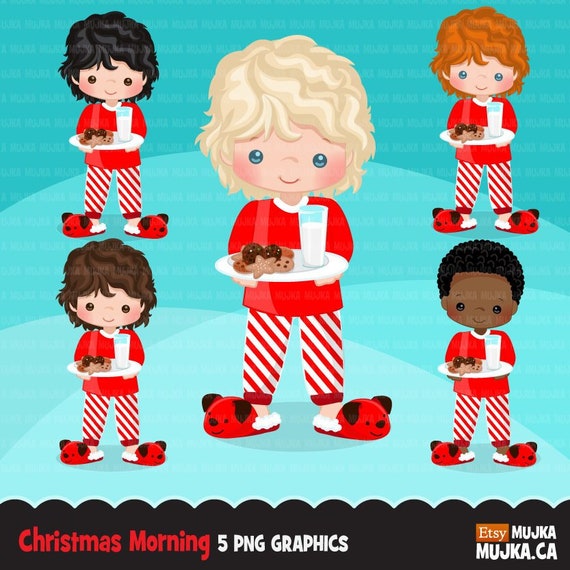 Christmas Clipart. Boy characters with milk and cookies for Santa ...