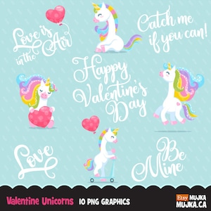 Valentine Unicorn Clipart. Valentine's Day Unicorn Graphics, Valentine ...