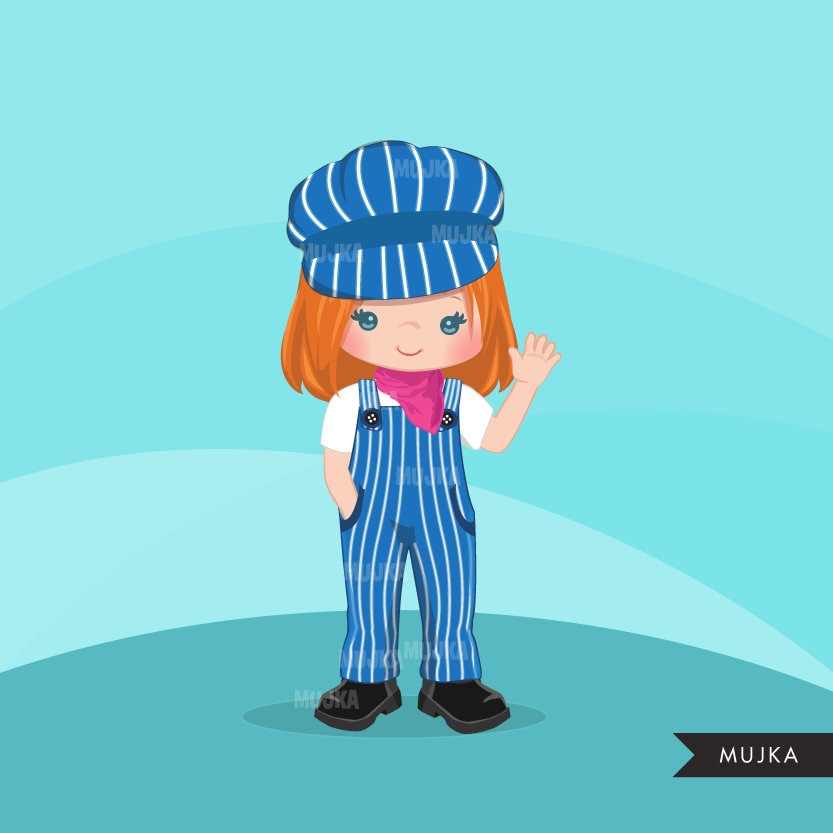 Train Conductor Clipart Girls Train Party Card Making - Etsy