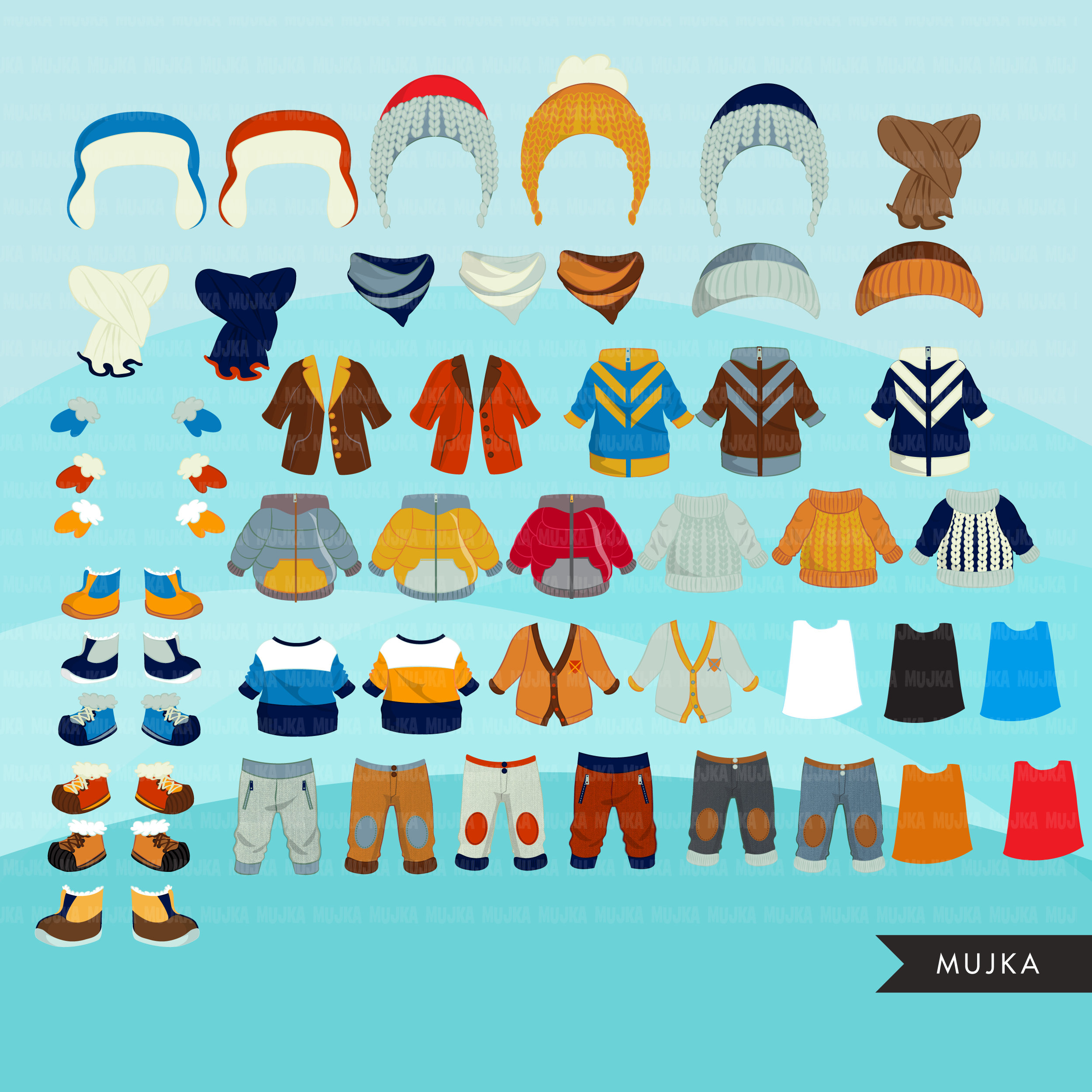 Paper Doll Clipart, Winter Outfits, Winter Dress up Party, Boy Fashion ...