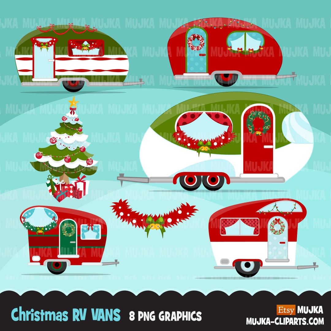 Christmas RV Vans Clipart, Decorated Noel Camper Van Graphics - Etsy