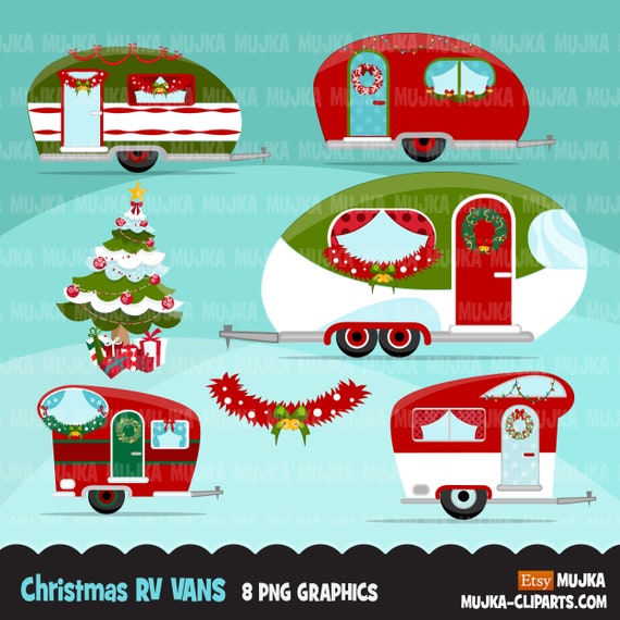 Christmas RV Vans clipart, decorated Noel camper van graphics by Mujka ...