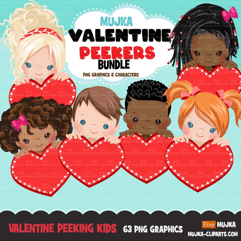 Valentine Clipart, Peeking Kids BUNDLE, Valentine's Day Kids, Best ...
